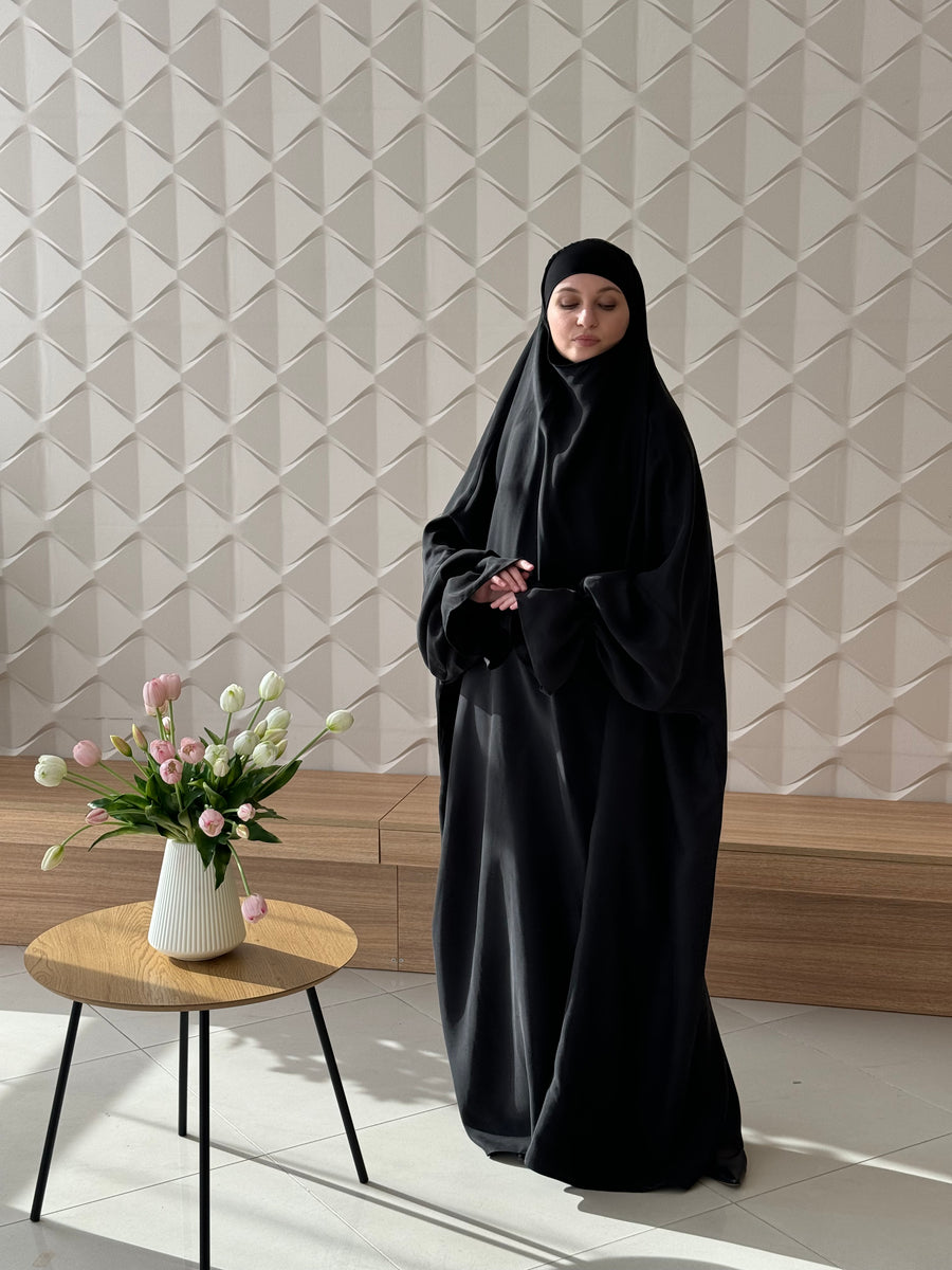 Elegant Black Oversized Jilbab Dress Natural Fabric cupra ...