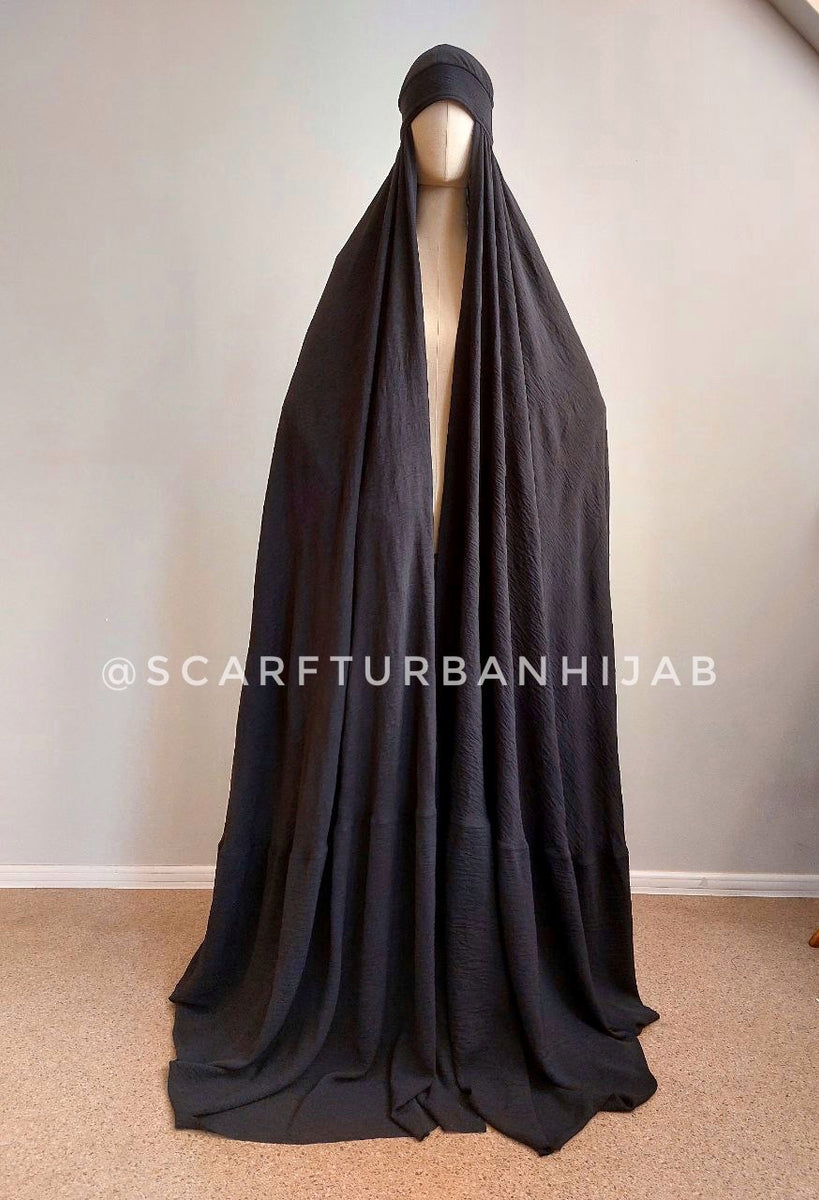 Elegant Black Crepe Burka, Luxurious Wrap with Flowing Design ...