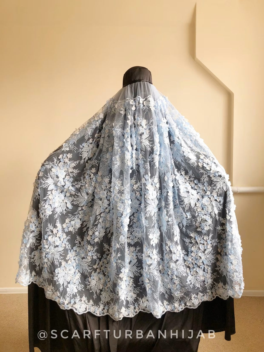 Lace embroidery black and blue Afghan burqa, silk khimar cape, niqab ...