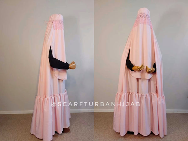 Pink Afghan burqa cape, traditional chador, full niqab , lace nikab, b ...