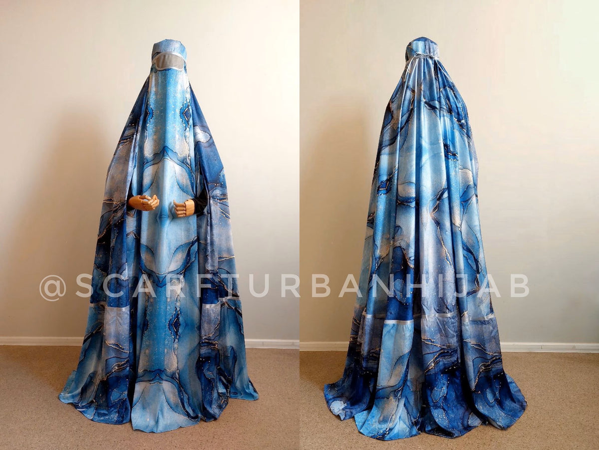 Luxury elegant Afghan burqa, silk khimar cape with unique pattern, cha ...