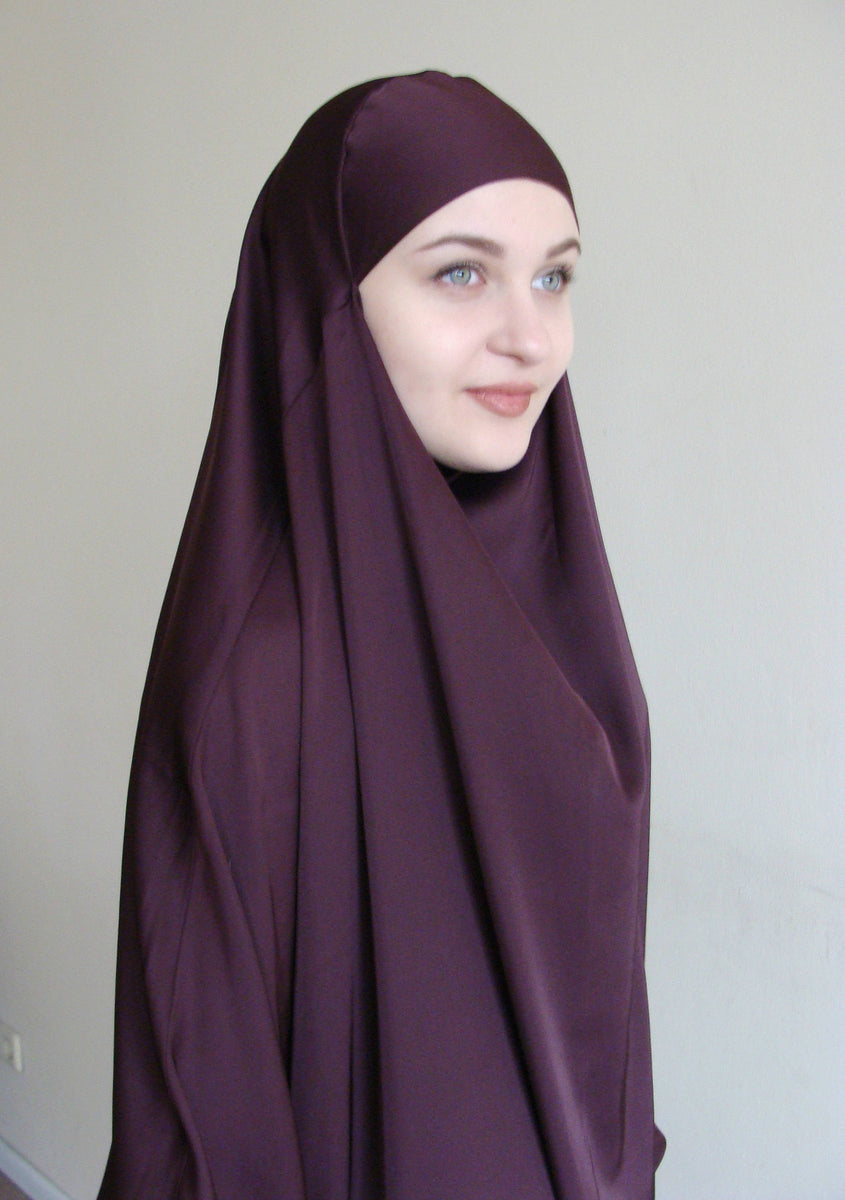 Long Silk Elegant khimar dress Chocolate color – ScarfTurbanHijab