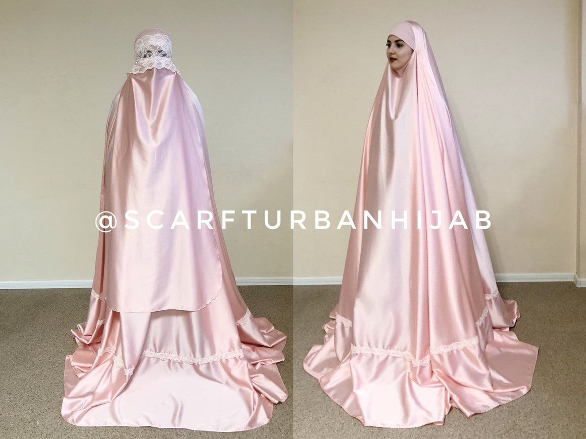 Blush pink long burqa with lace – ScarfTurbanHijab