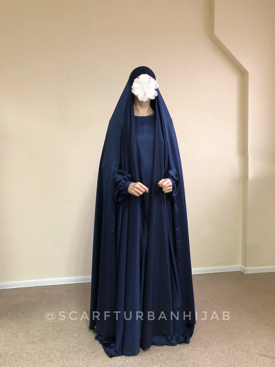 Elegant burqa silk satin suit dress with cape khimar – ScarfTurbanHijab